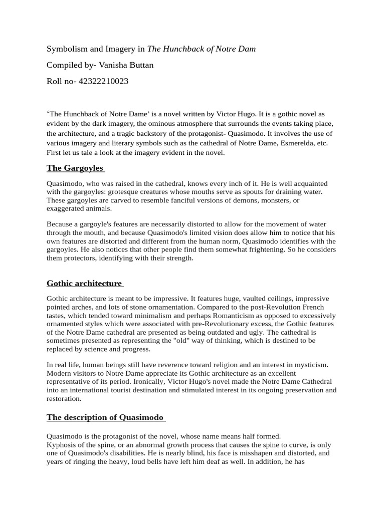 The Hunchback of Notre Dame - Symbols and Imagery | PDF | Quasimodo ...