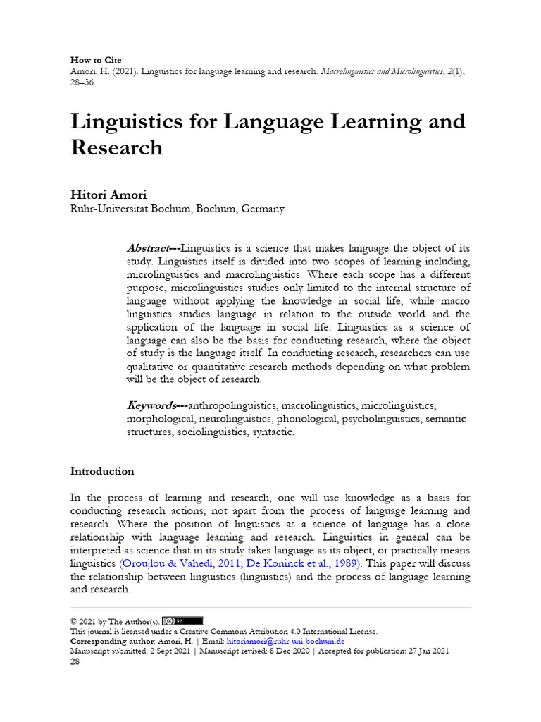 Linguistics for Language Learning and Research | PDF | Linguistics | Semantics