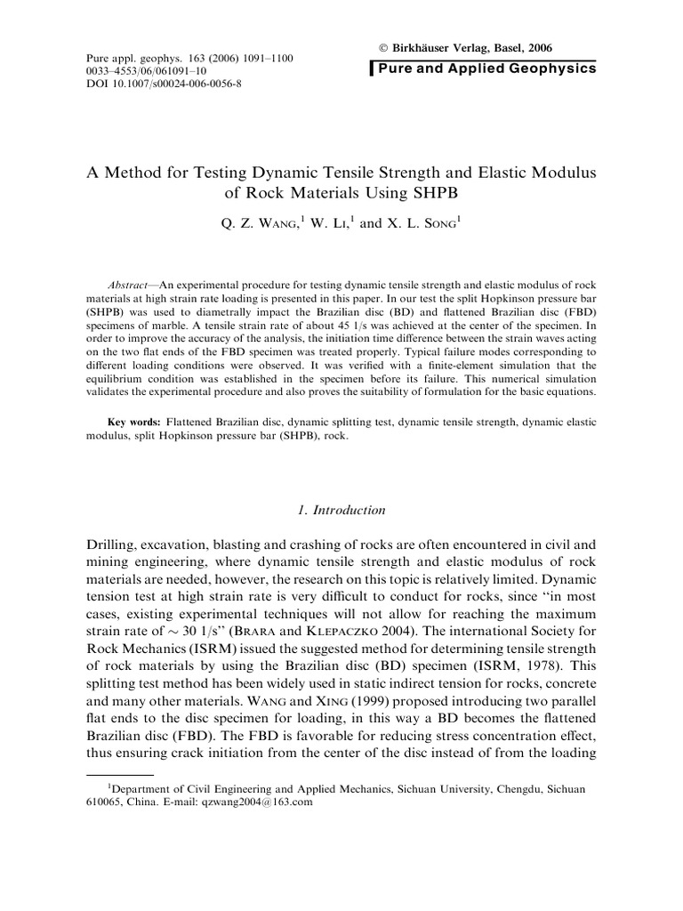 A Method For Testing Dynamic Tensile Strength and Elastic Modulu | PDF ...