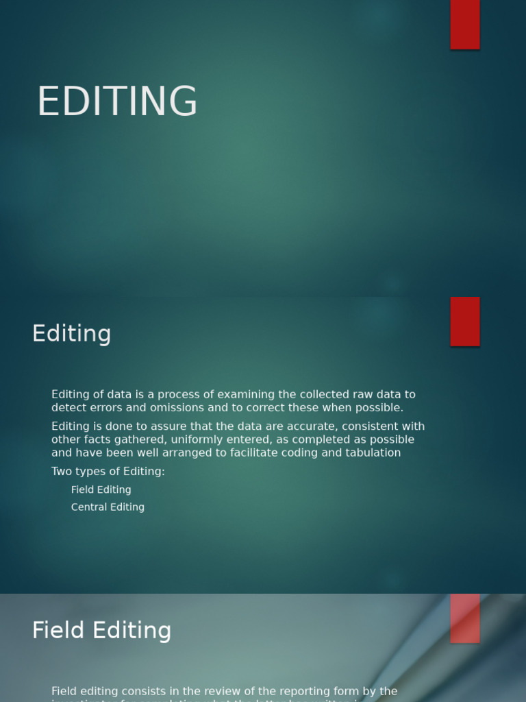PRESENTION OF DATA-EDITING,CODING | PDF | Editing