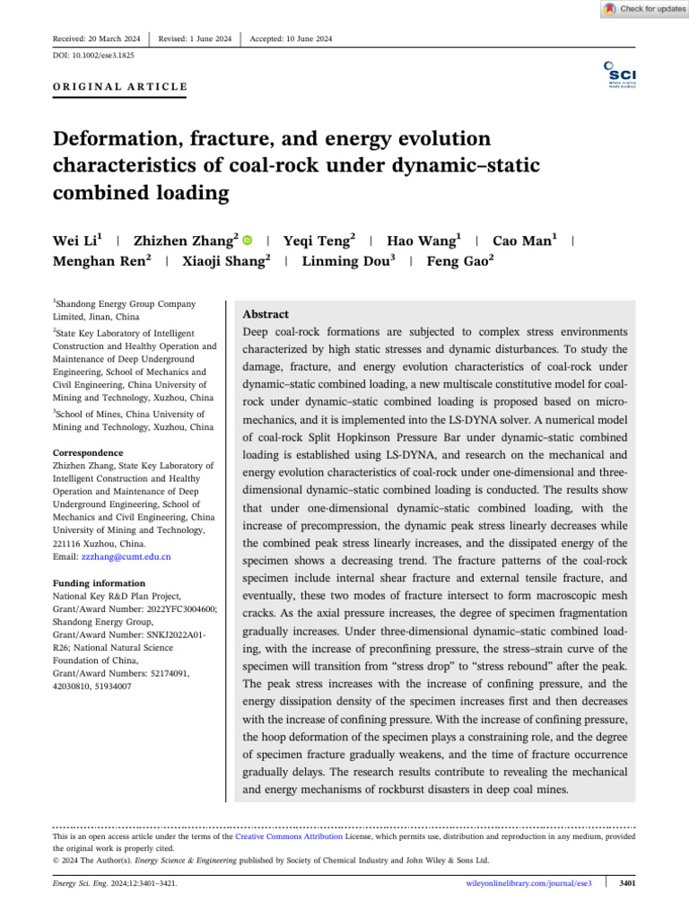 Energy Science Engineering - 2024 - Li - Deformation Fracture and ...