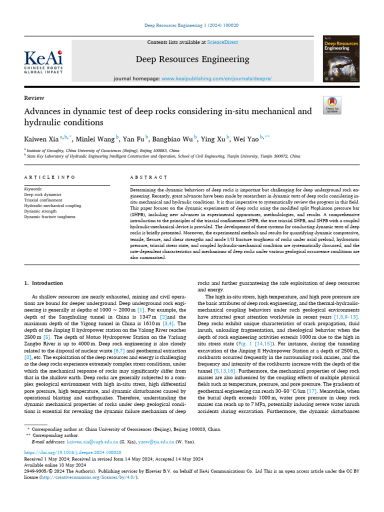 Dynamic Testing of Deep Rocks Advances | PDF | Stress (Mechanics ...