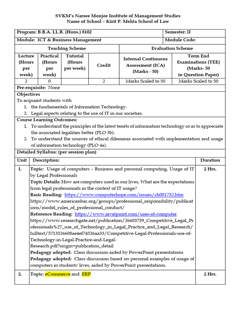 ICT & Business Management Course Overview | PDF | Enterprise Resource ...