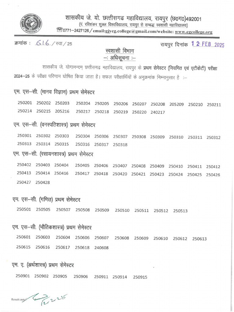 PG 1st Semester Result | PDF