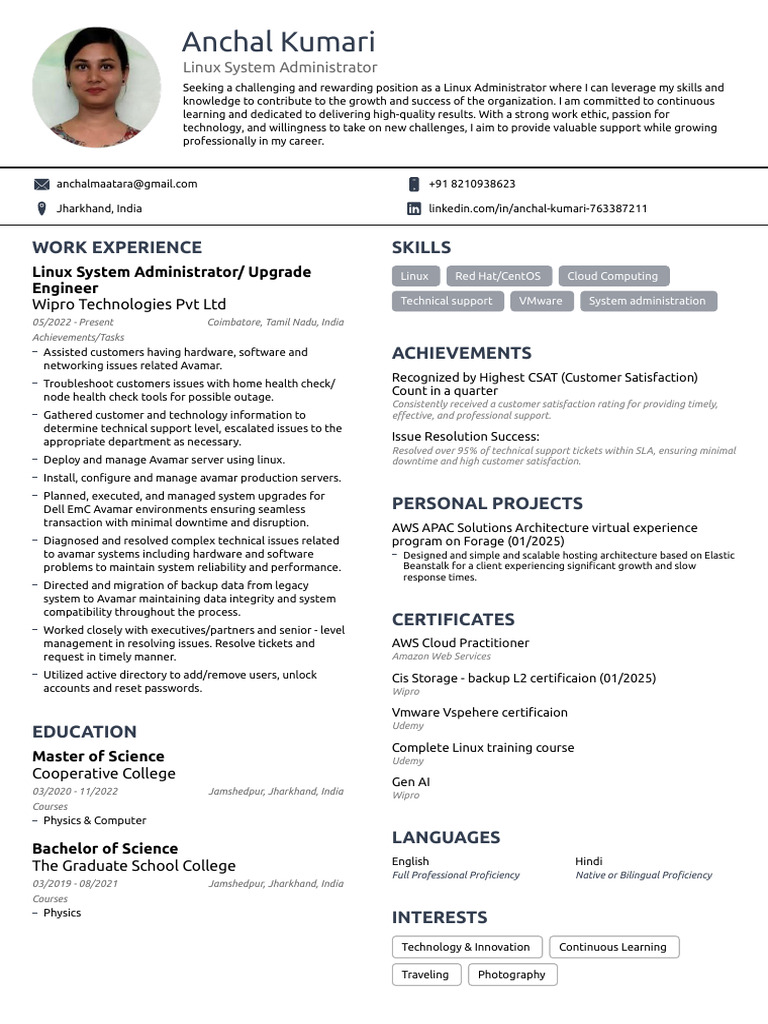 Anchal_Kumari_Cv-1 | PDF | Amazon Web Services | Technical Support