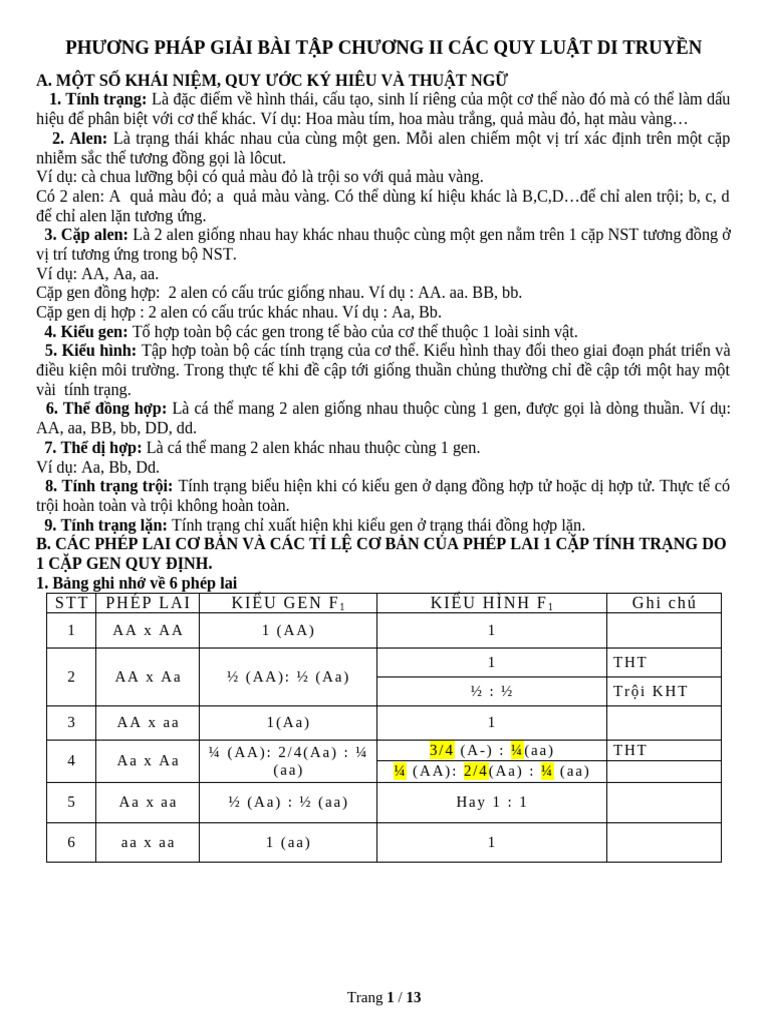 Phương Pháp Giải BT QL Menđen | PDF