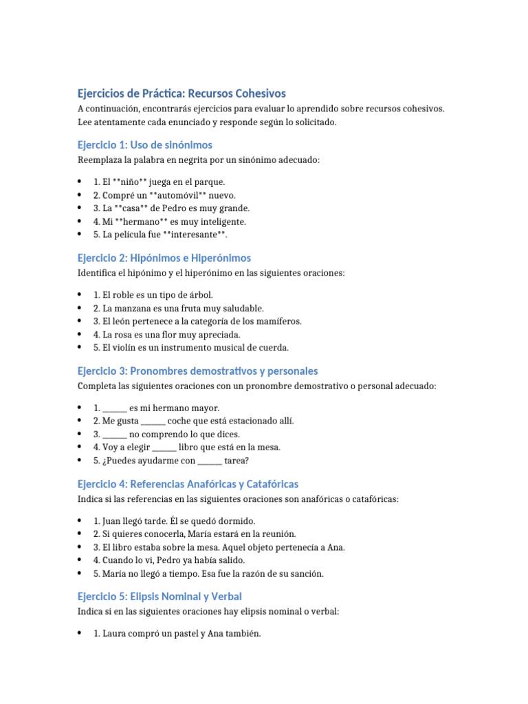 Ejercicios Recursos Cohesivos | PDF