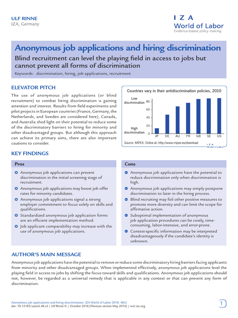 Anonymous Job Applications and Hiring Discrimination | PDF | Employment ...