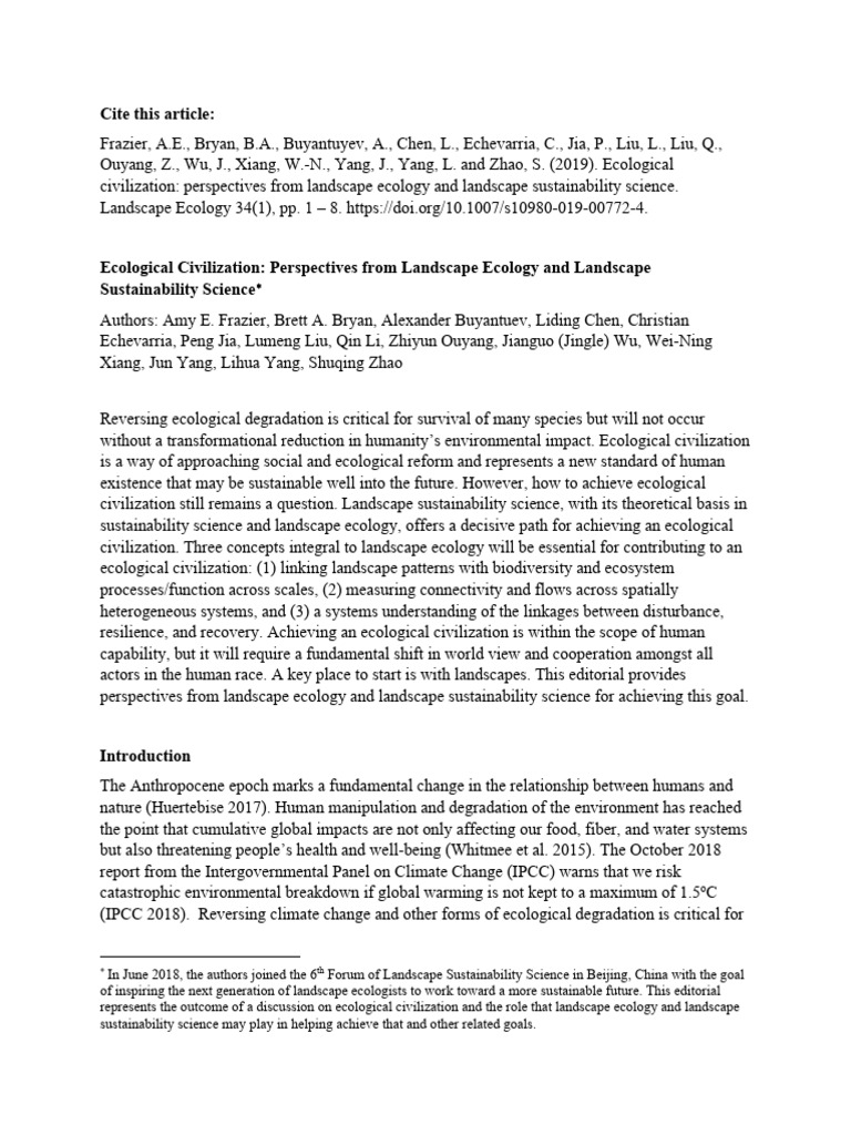 Ecological Civilization and Landscape Ecology | PDF | Ecology ...