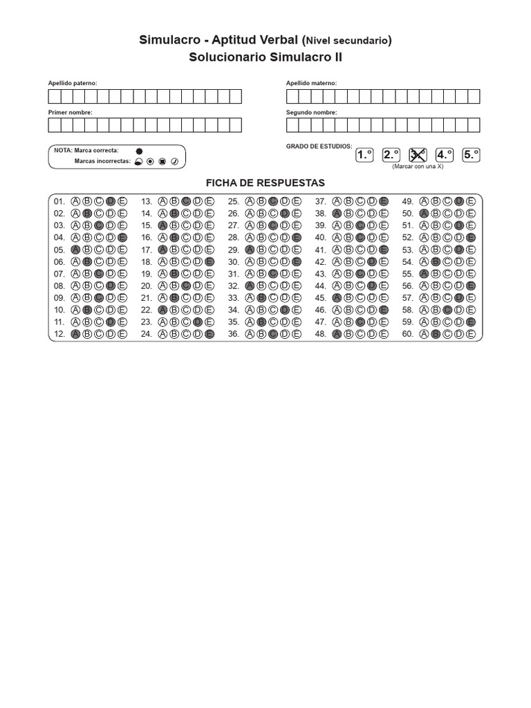 Simulacro - Aptitud Verbal Solucionario Simulacro II: Nivel Secundario | PDF
