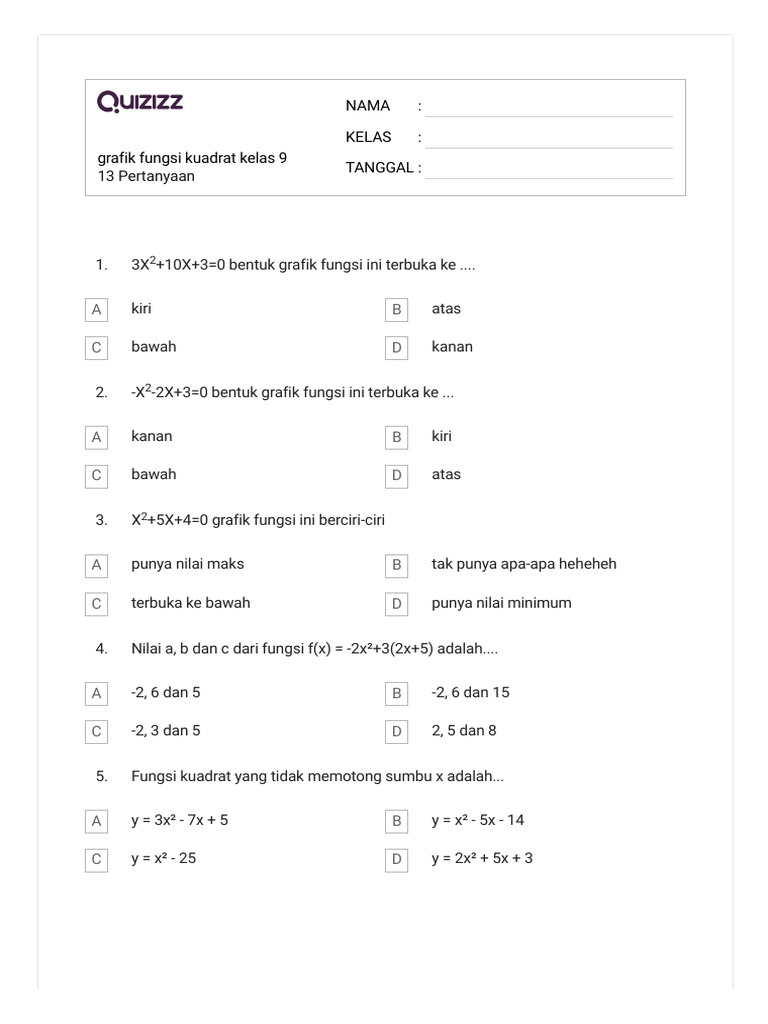 Grafik Fungsi Kuadrat Kelas 9 | PDF