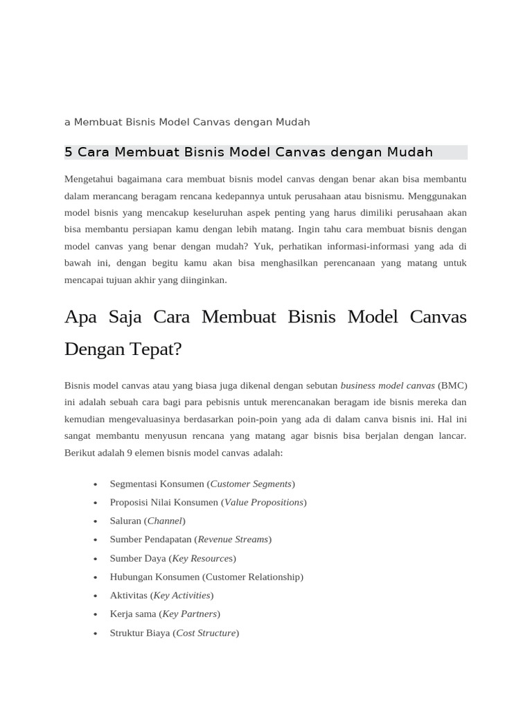 Cara Mudah Membuat Business Model Canvas | PDF