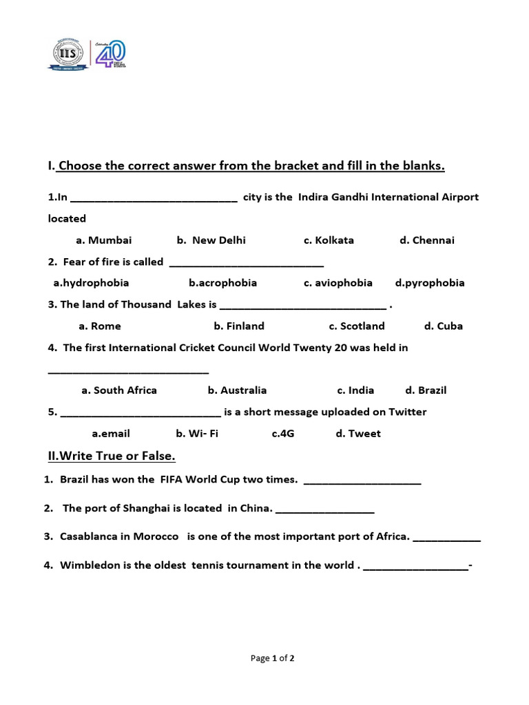 Class 4 GK Term II Revision Worksheet | PDF
