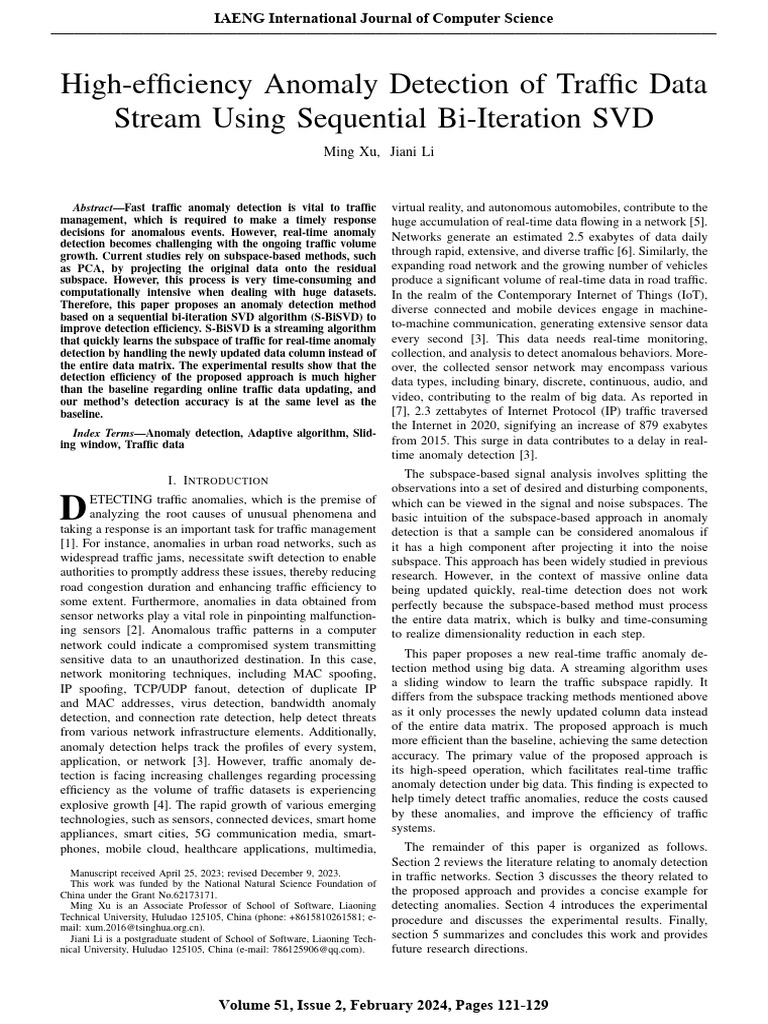 High-Efficiency Anomaly Detection of Traffic Data | PDF | Principal Component Analysis | Matrix ...
