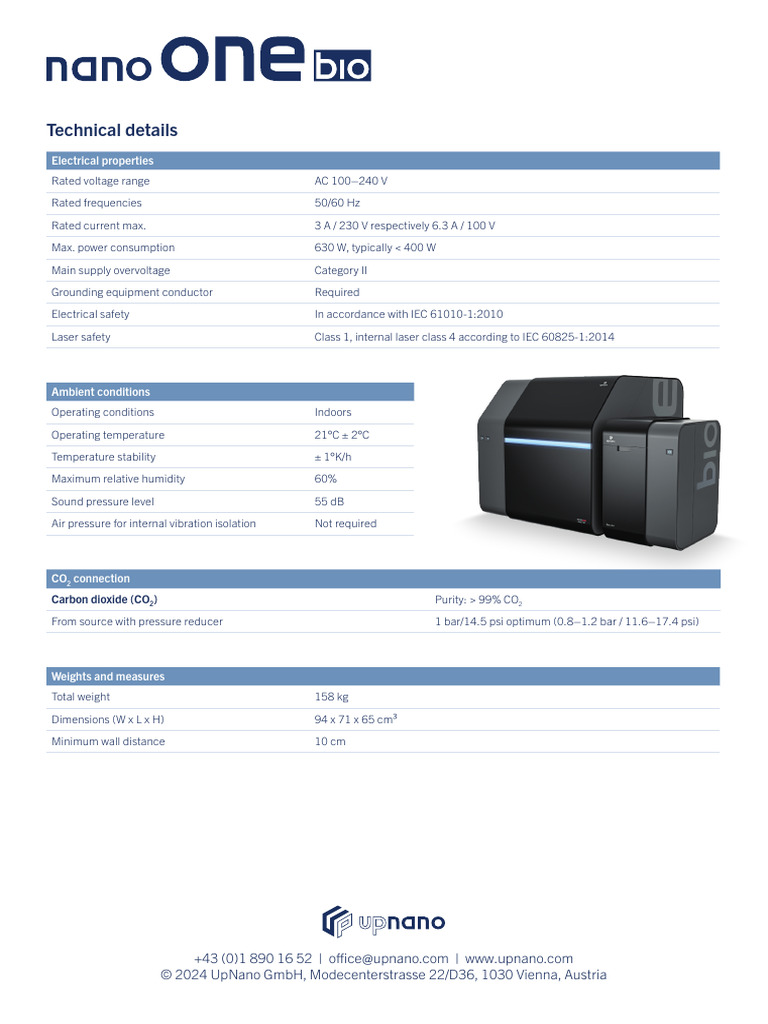 UpNano Data Sheet NanoOne Bio | PDF | Frequency | Hertz