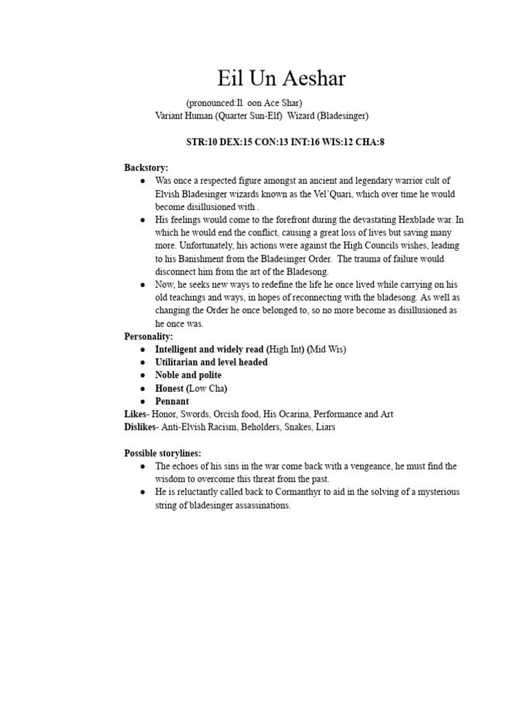 Eil Un Aeshar DM Sheet Document | PDF