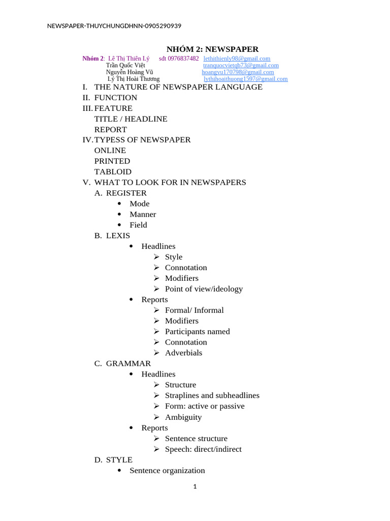 Understanding Newspaper Language and Features | PDF