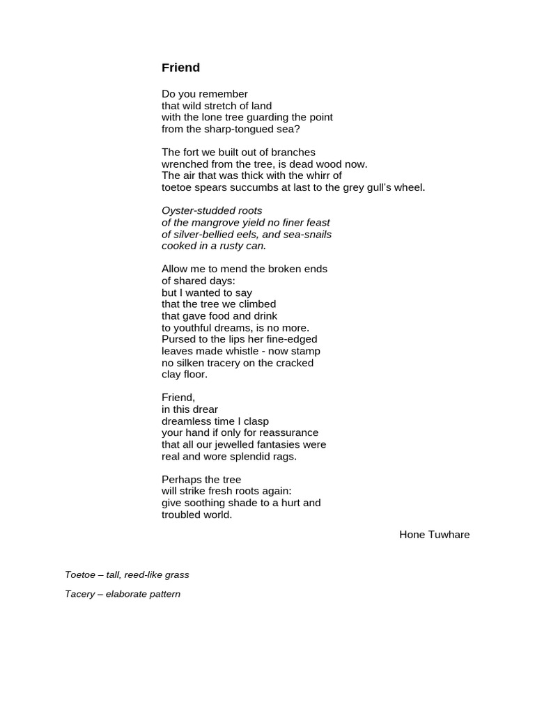 Friend by Hone Tuwhare | PDF