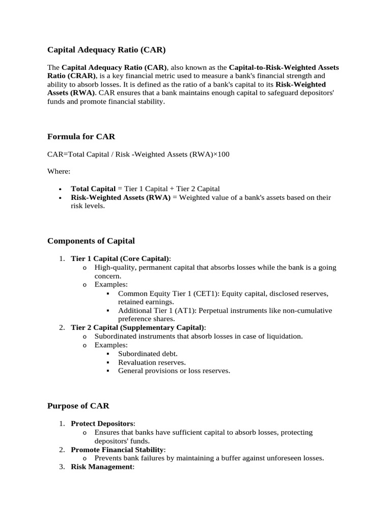 Capital Adequacy Ratio AND RWA | PDF | Capital Requirement | Financial Risk