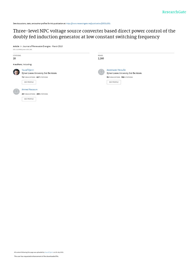 Three-Level NPC Voltage Source Converter Based Direct | PDF | Power Inverter | Electromagnetism