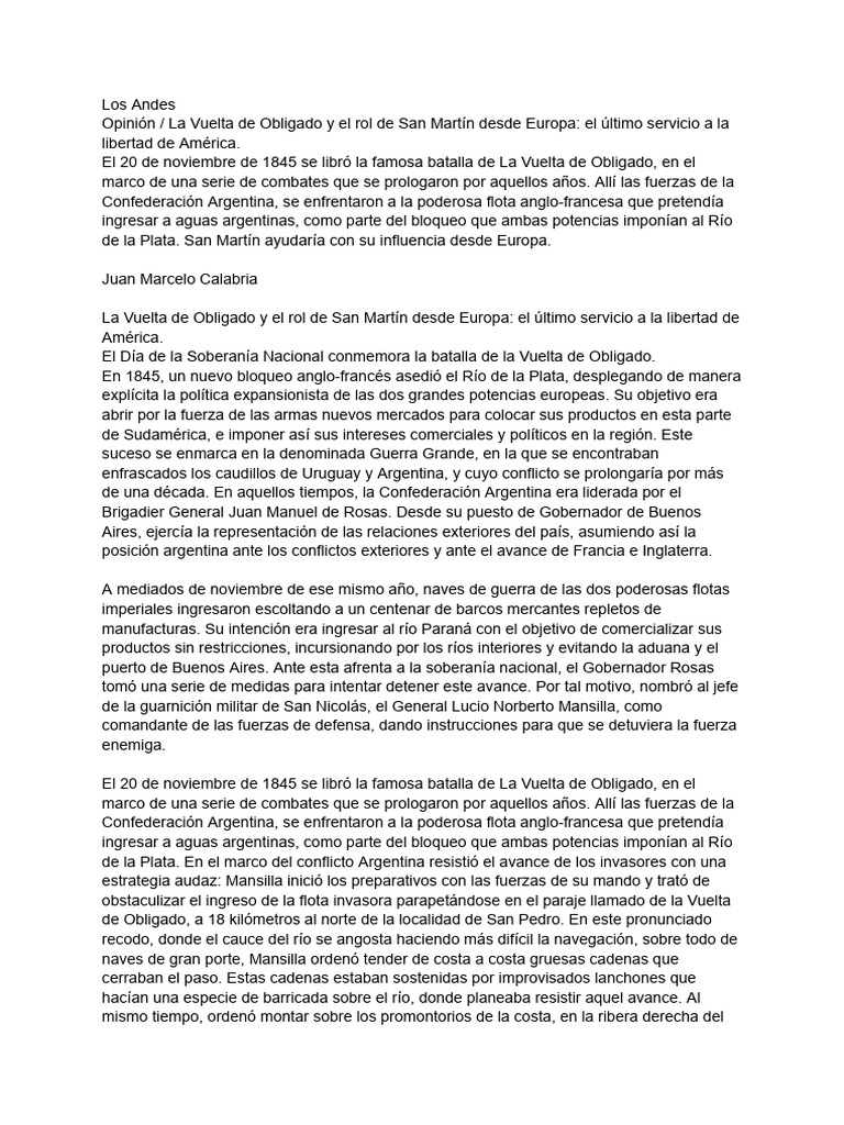San Martín y la Batalla de Obligado | PDF