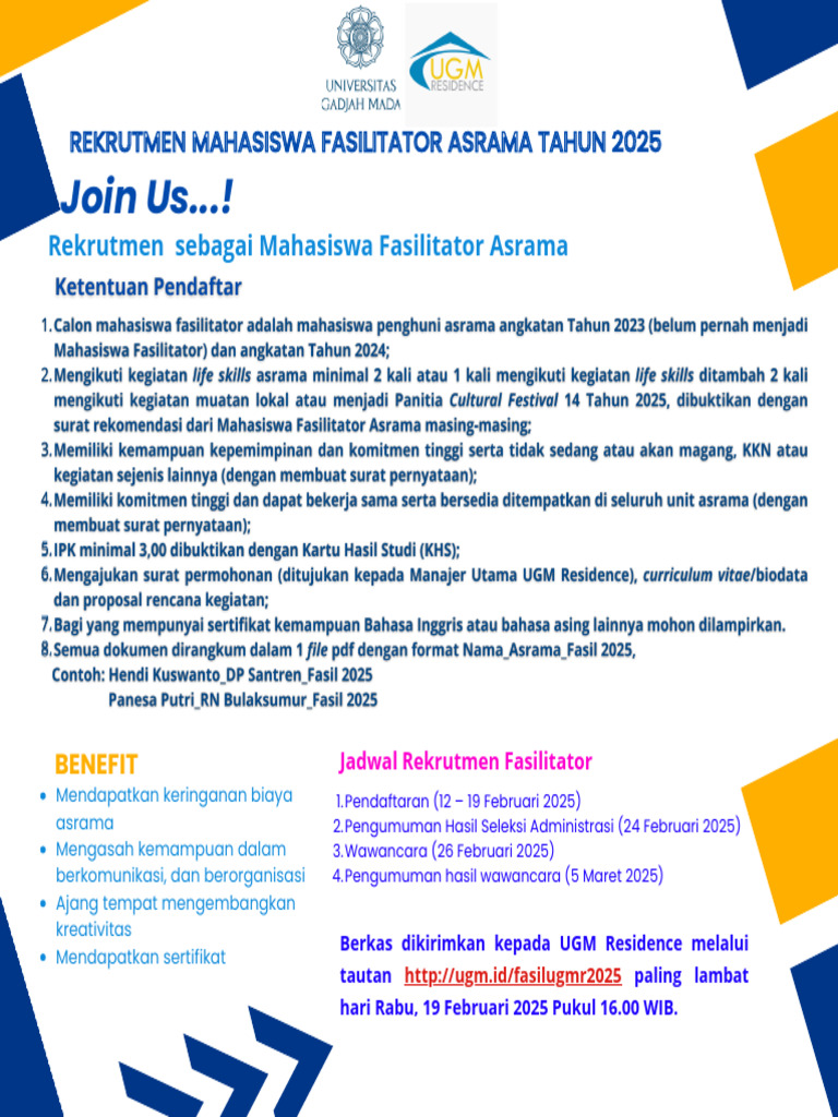 Rekrutmen Mahasiswa Fasilitator Asrama Tahun 2025 | PDF