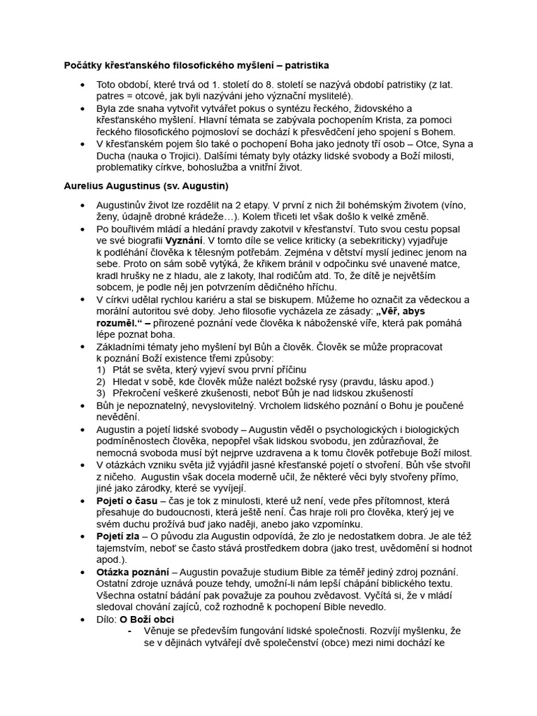 Středověká Filosofie - Patristika, Sv. Augustin | PDF