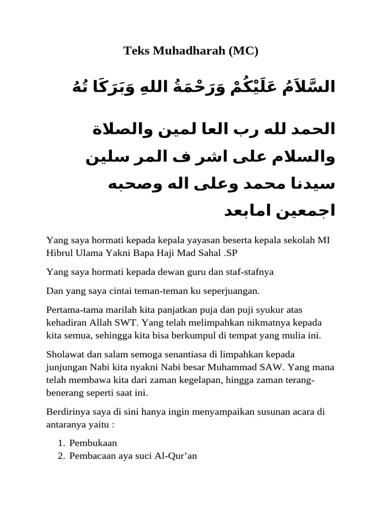 Teks MC Muhadhoroh | PDF