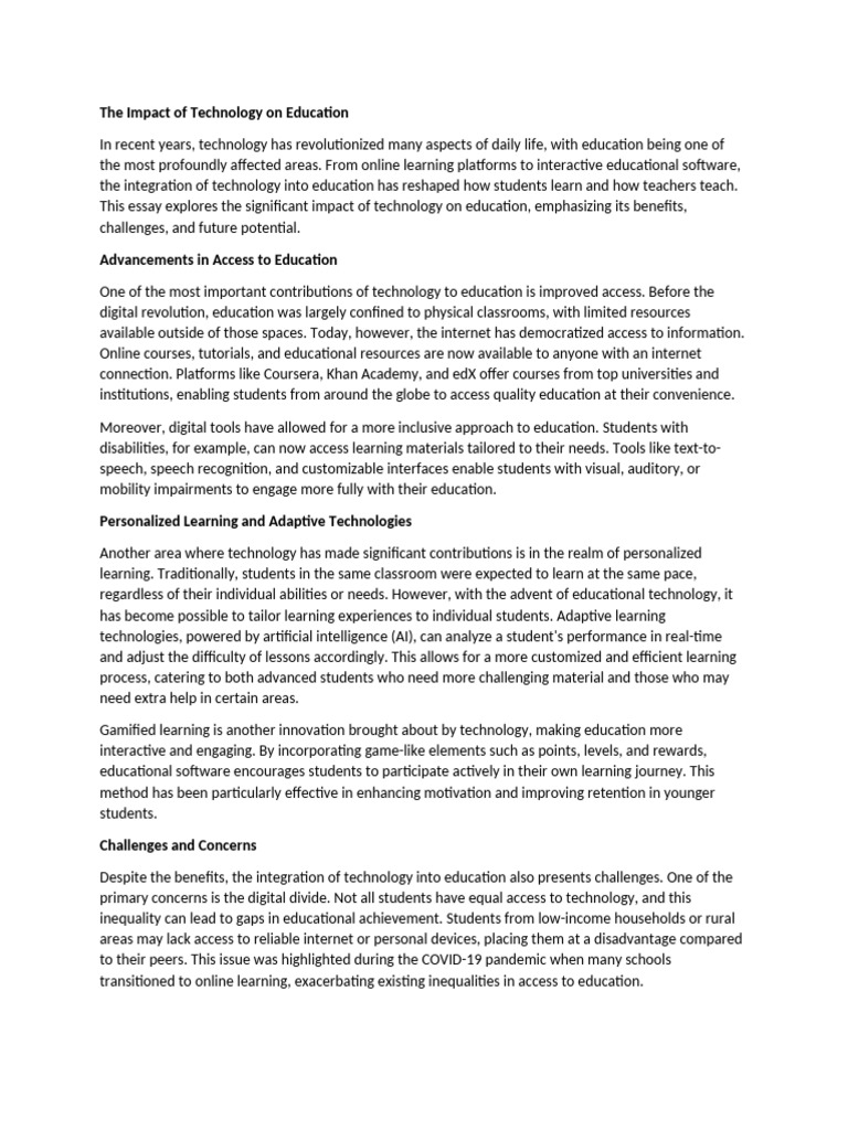 The Impact of Technology On Education | PDF | Educational Technology ...