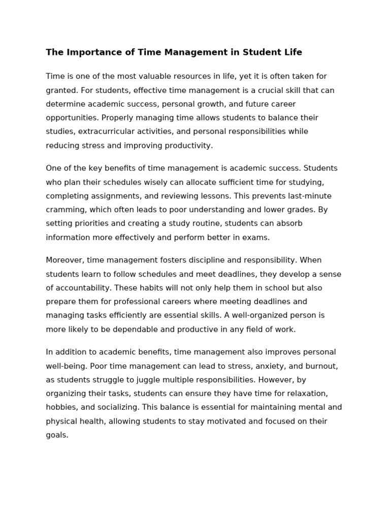 The Importance of Time Management in Student Life | PDF | Time ...