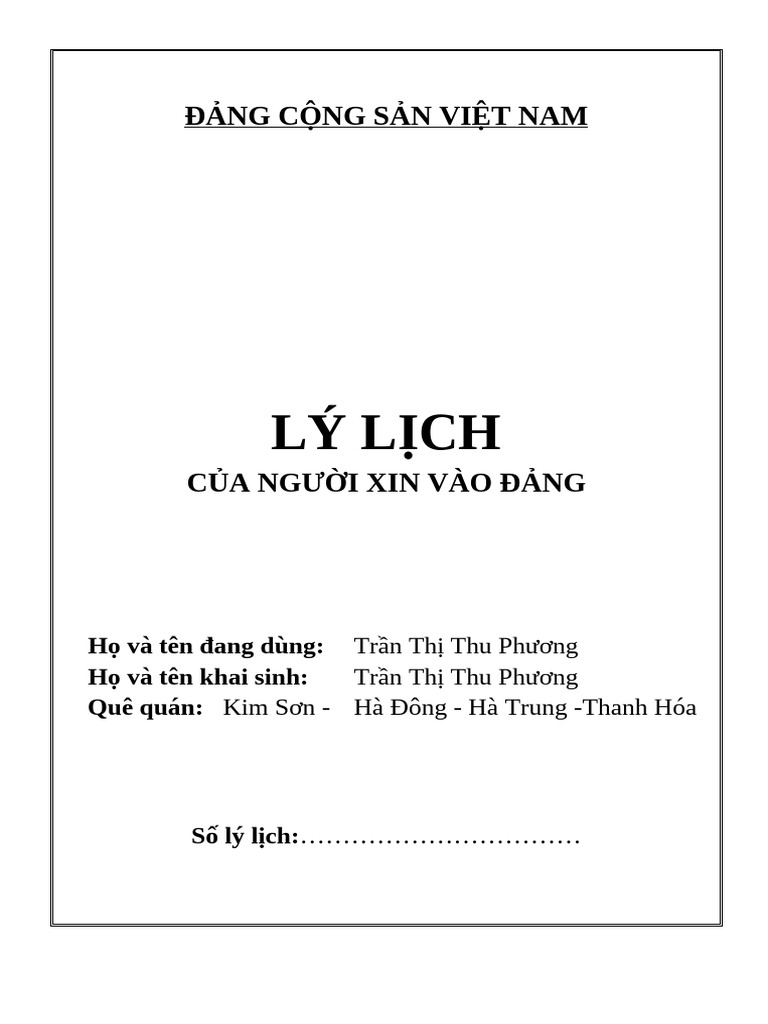 Ly Lich Cua Nguoi Xin Vao Dang Thu Phương | PDF