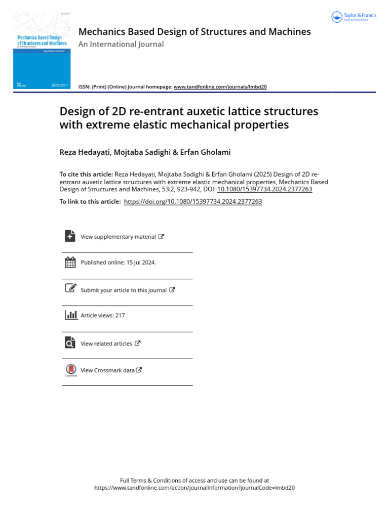 Design of 2D Re-Entrant Auxetic Lattice Structures With Extreme Elastic Mechanic | PDF ...