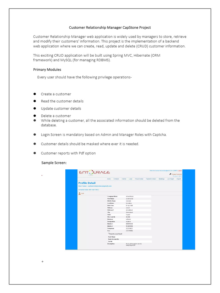 Customer Relationship Manager Web Application | PDF