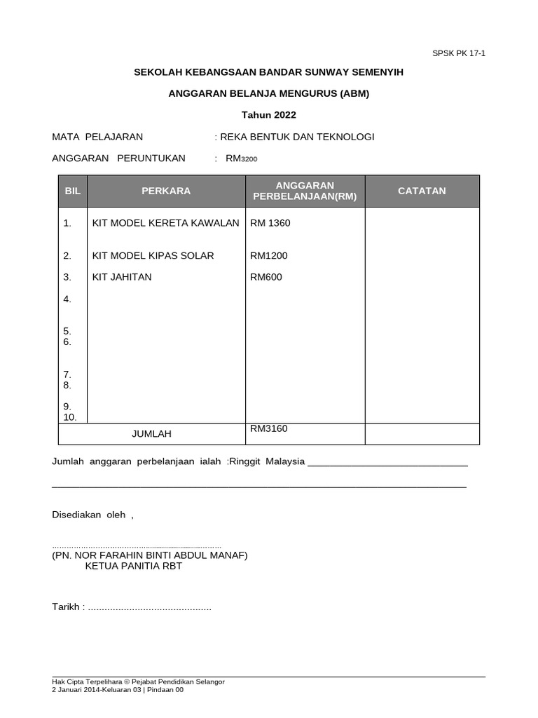 Pk-17-1-Anggaran-Belanja-Mengurus - RBT | PDF