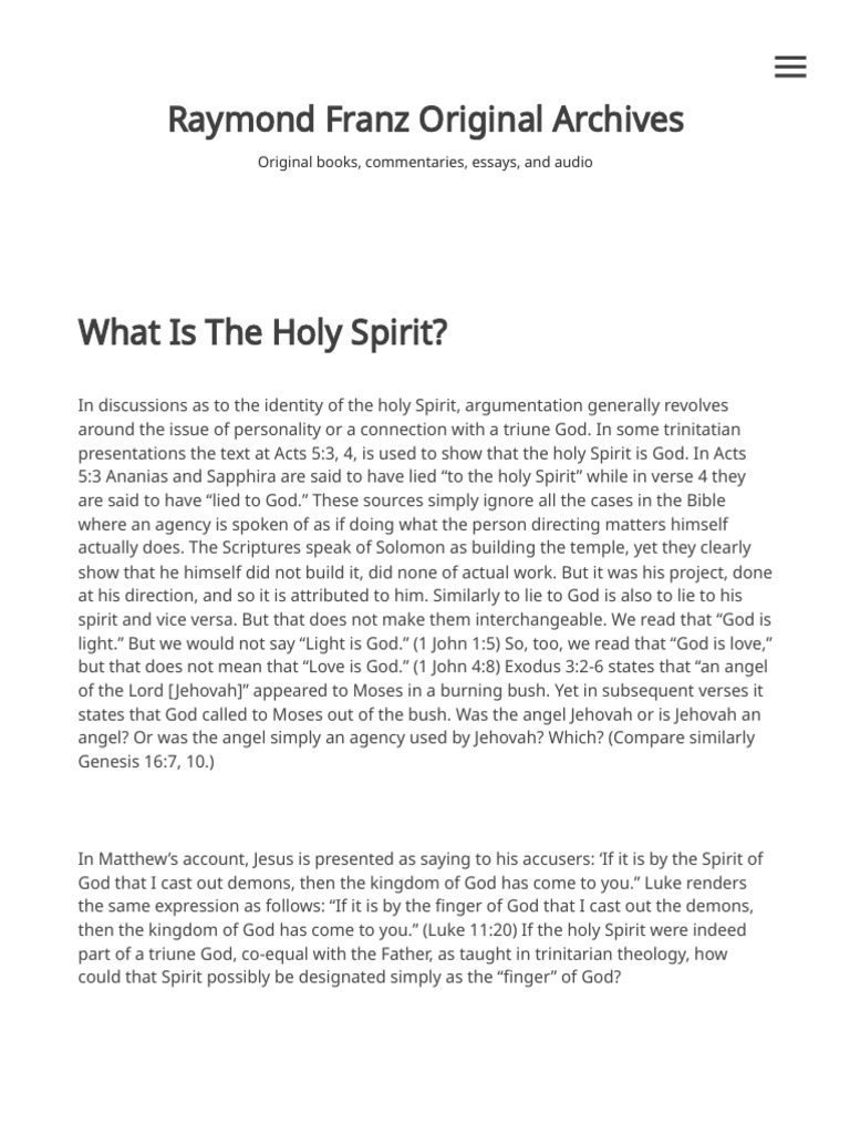 What Is The Holy Spirit - Raymond Franz Original Archives | PDF ...