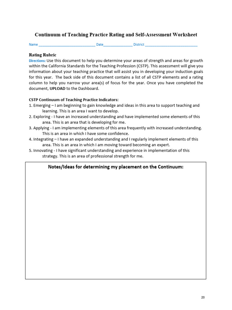 Begining of year CSTP self assesment (1) | PDF | Learning | Educational ...