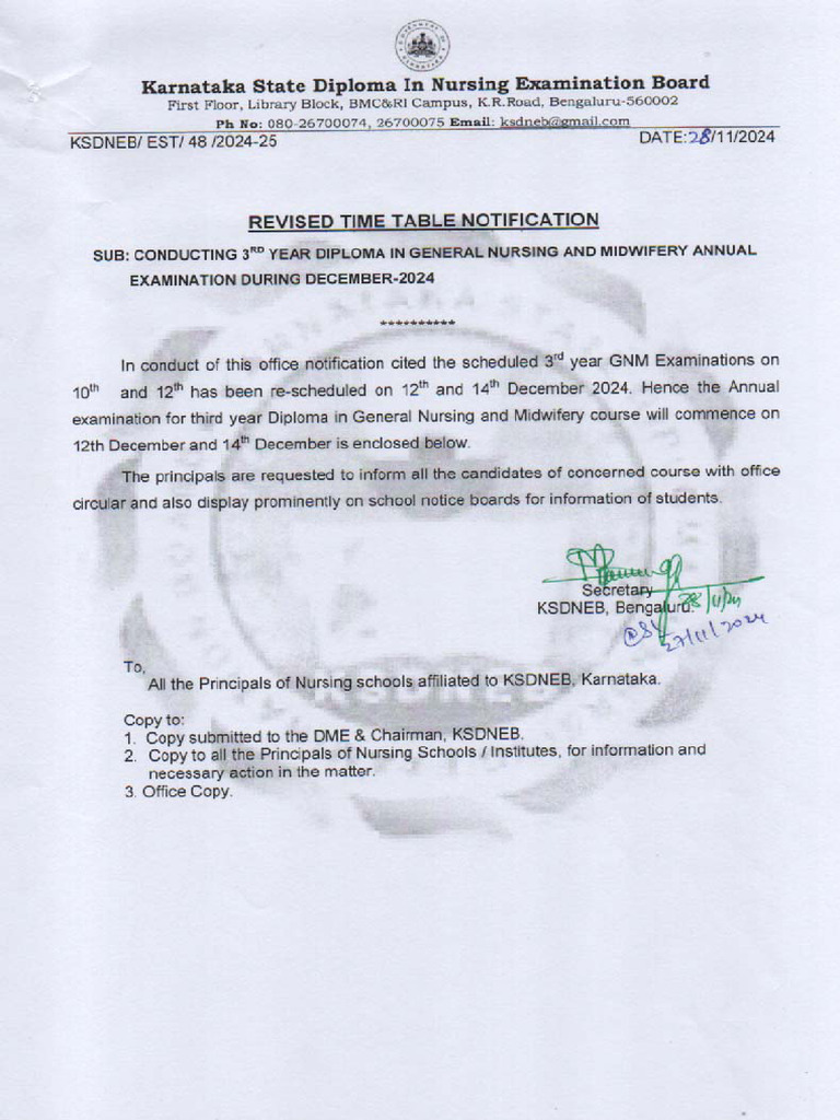 Revised Time Table Dec-2024 | PDF