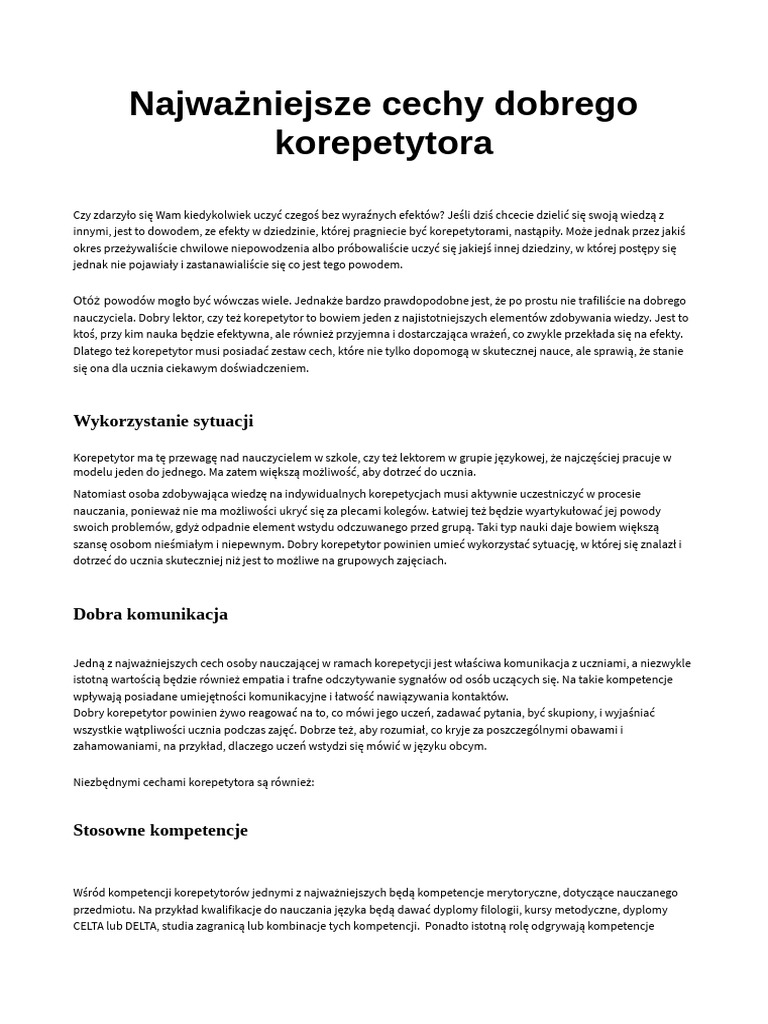 Cechy Korepetytora | PDF