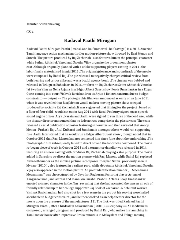 Kadavul Paathi Mirugam Film Overview | PDF | Cinema Of India | Tamil Cinema