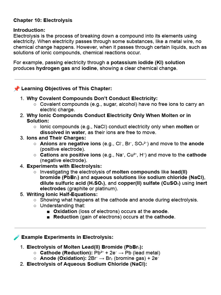 Electrolysis | PDF | Ion | Anode