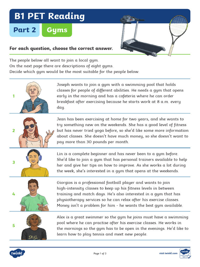 t-e-1681118922-esl-b1-pet-reading-part-2-worksheet-gyms_ver_1 | PDF ...