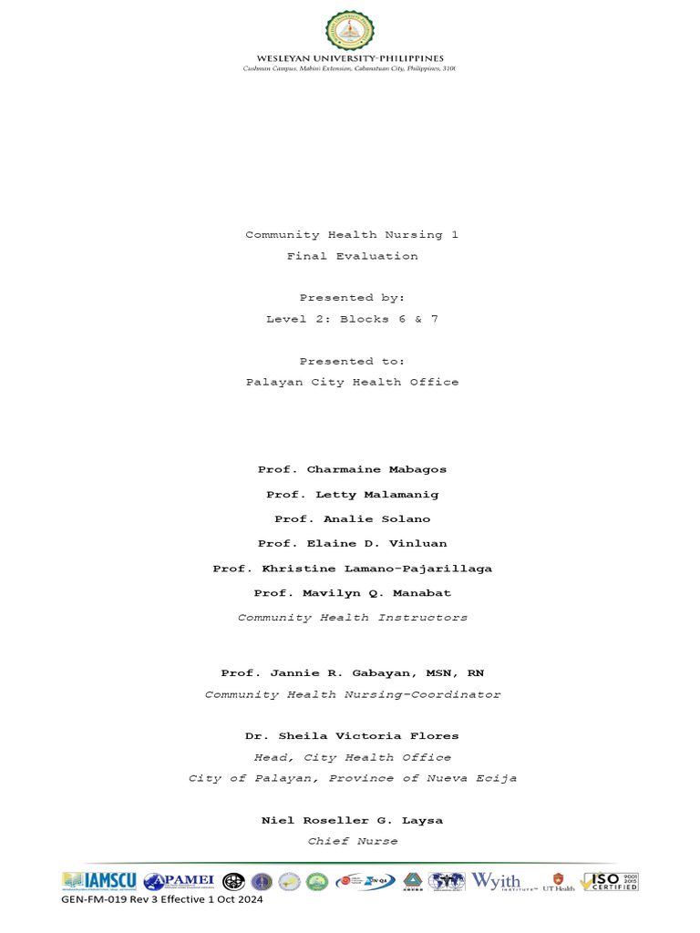 CHN Final Eval Manuscript (6&7) | PDF | Occupational Safety And Health | Family