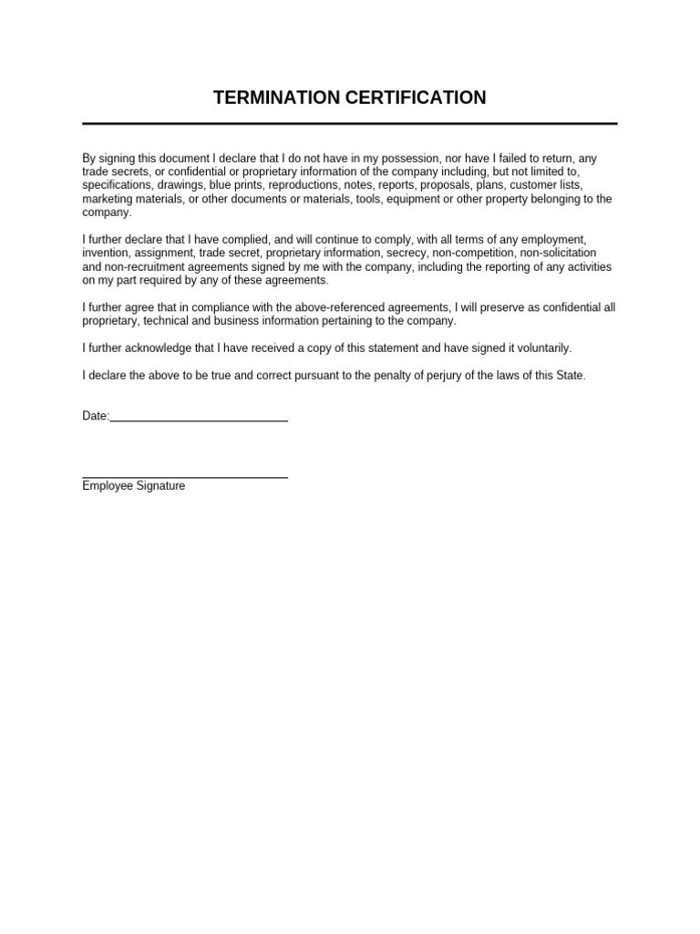 Termination Certification | PDF