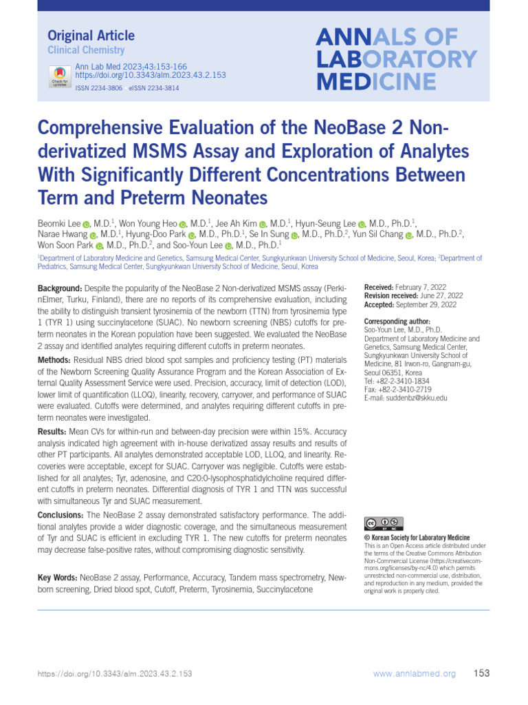 NeoBase 2 Assay Evaluation in Neonates | PDF | Detection Limit | High ...