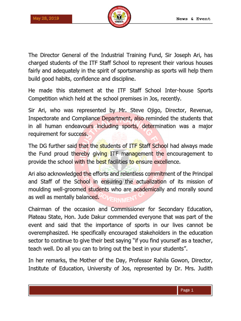 Itf Staff School Interhouse Comp | PDF