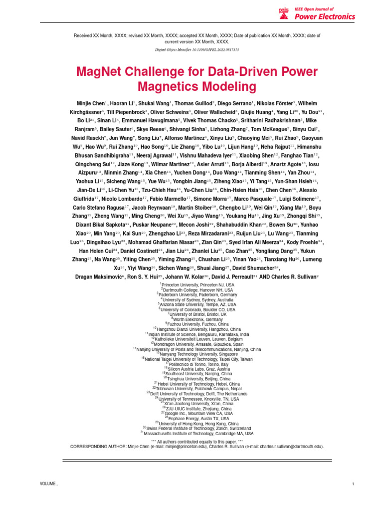 MagNet Challenge For Data-Driven Power Magnetics Modeling | PDF ...
