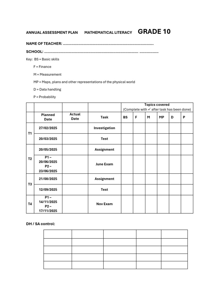Grade 10-12 Annul Assessment Plan-1 | PDF