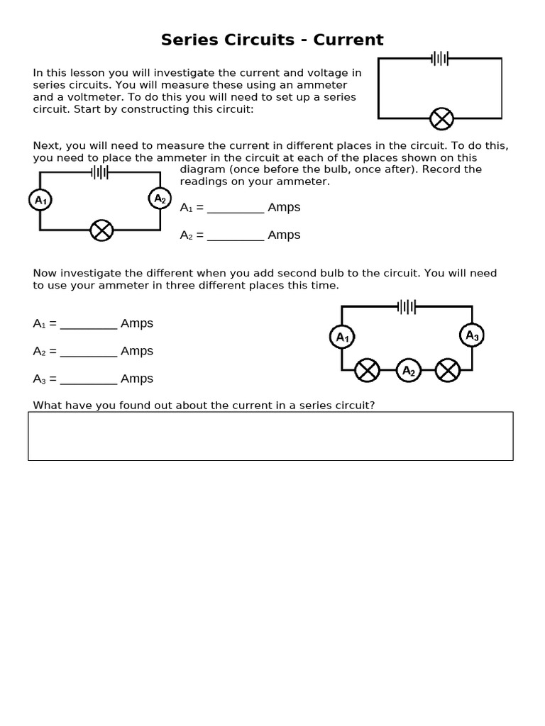 Current and Voltage in series Worksheet for HA | PDF