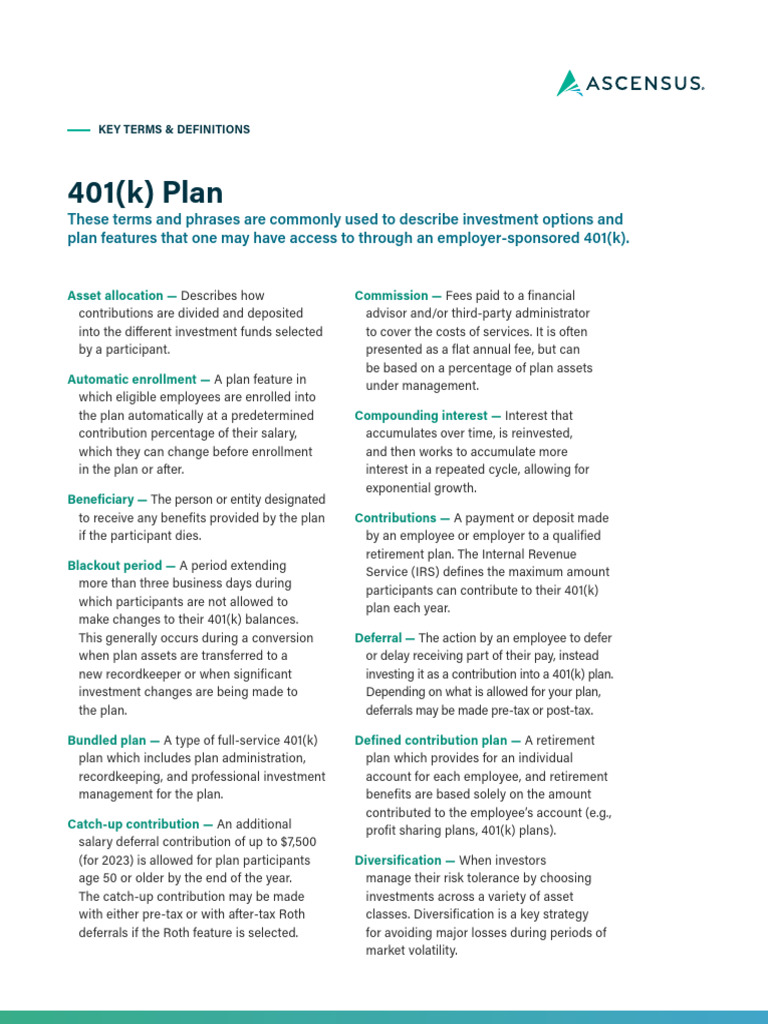 401(k) Plan Key Terms Explained | PDF | 401(K) | Financial Services