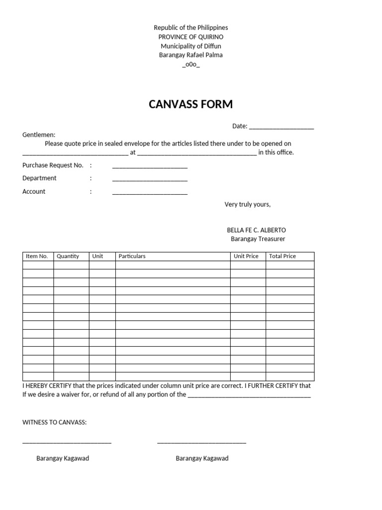Canvass Form | PDF